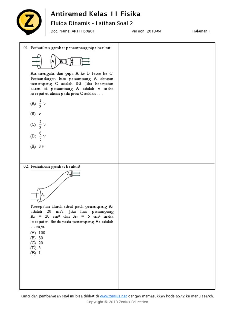 Fluida Dinamis - Latihan Soal 2 | PDF | Metode & Bahan Ajar | Sains ...