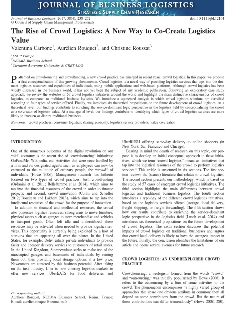 The Rise of Crowd Logistics A New Way To Co Create Logistics Value ...