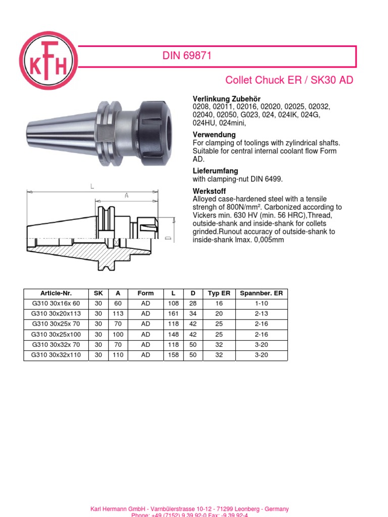 DIN 69871 Collet Chuck Specifications | PDF | Screw | Steel