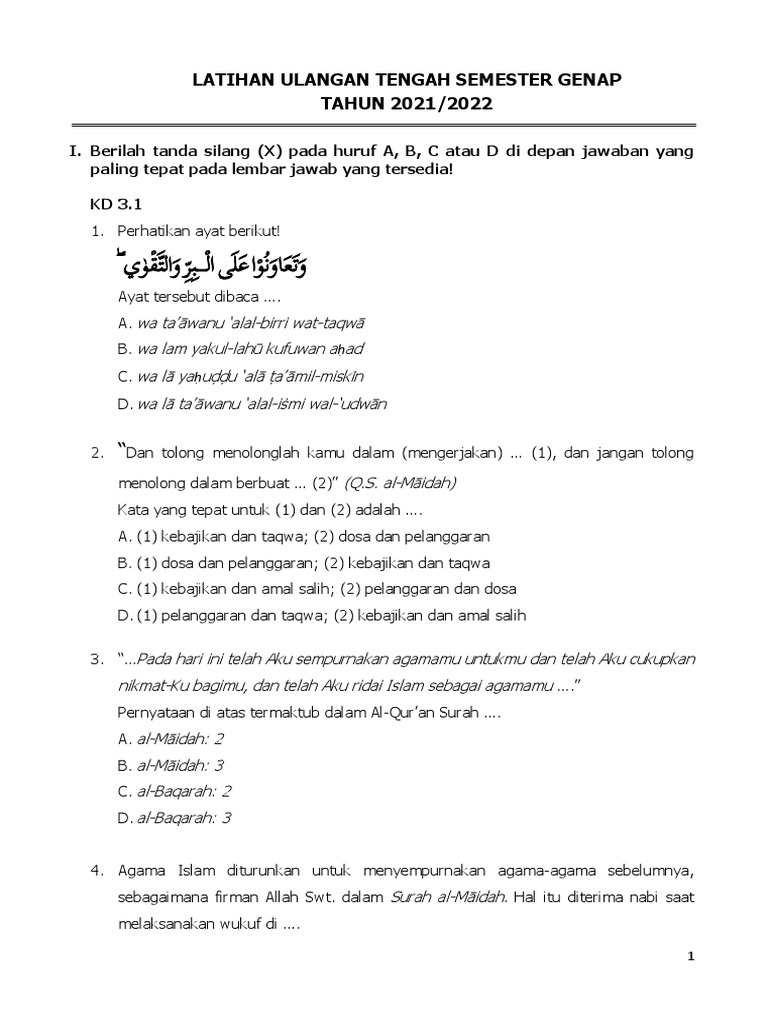 Latihan UTS Agama Islam 2021/2022 | PDF