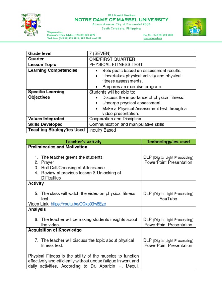 Sample Lesson Plan For Elementary & High School | PDF | Physical ...
