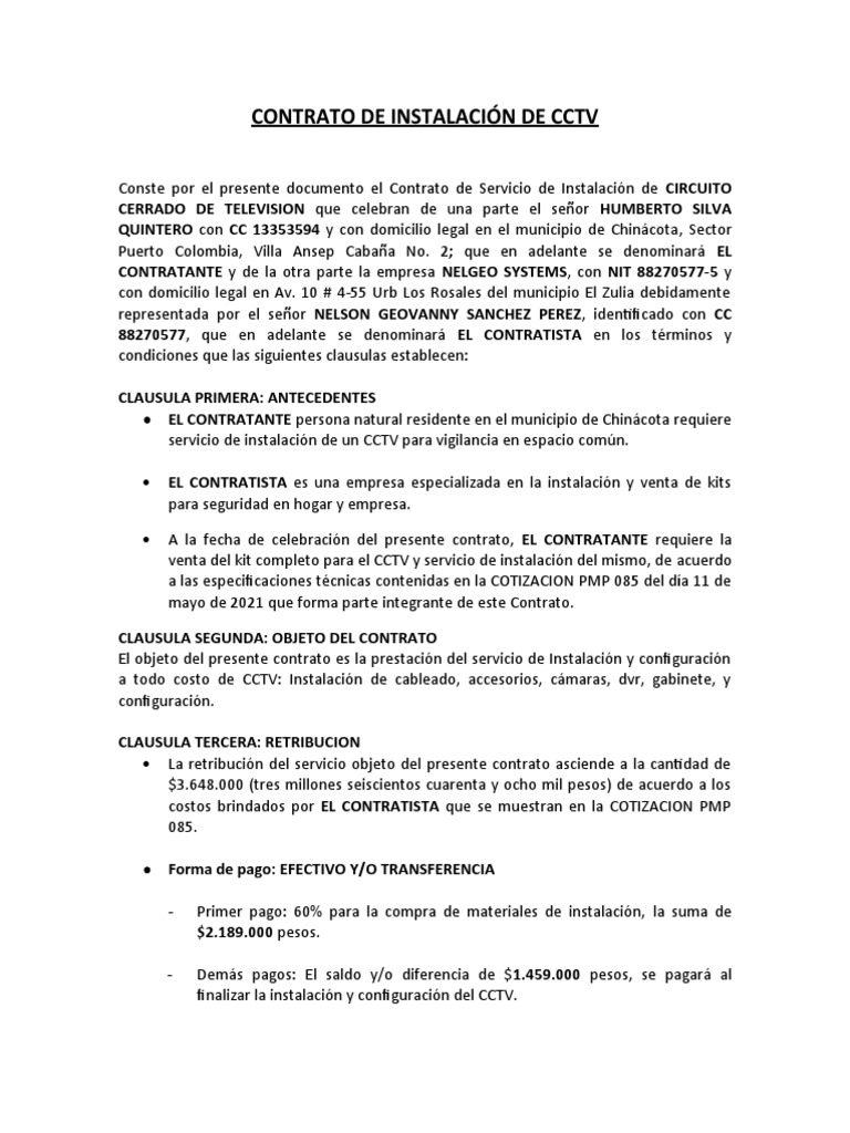 Contrato de Instalación de CCTV | PDF | Circuito cerrado de televisión