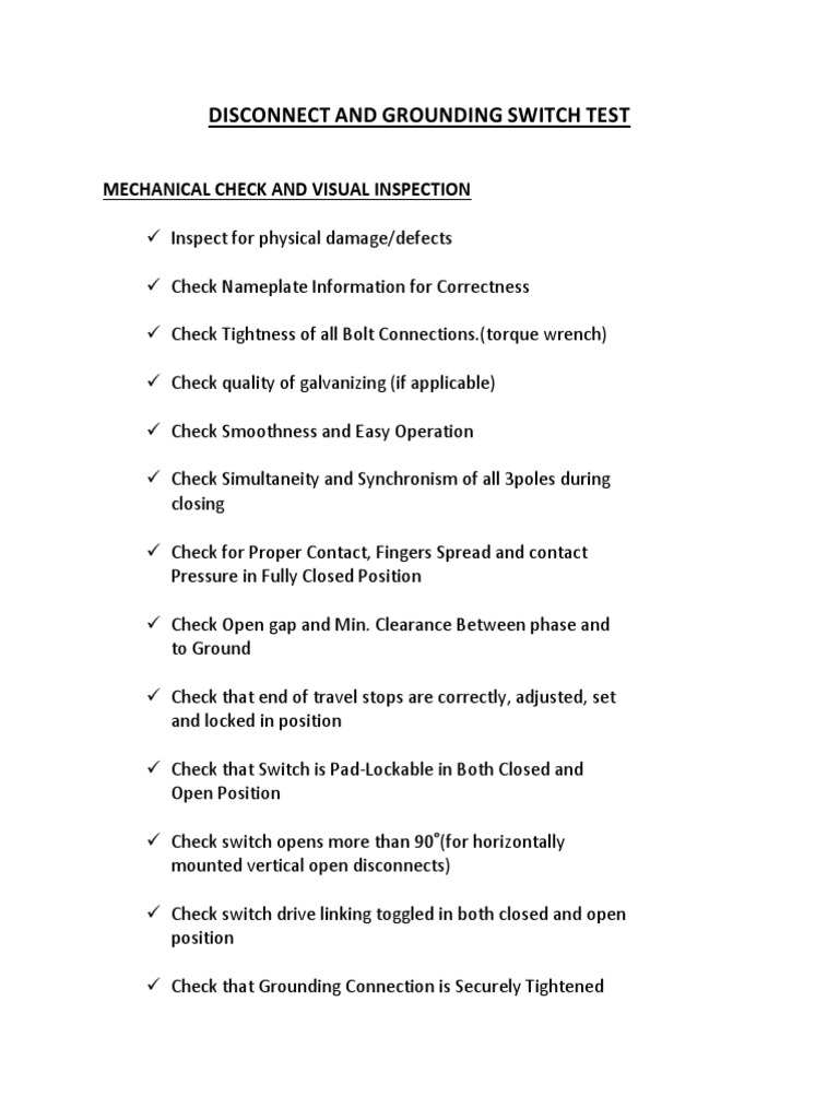 Disconnect and Grounding Switch Test | PDF