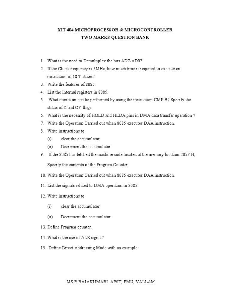 Microprocessor Two Marks Qbank | PDF | Central Processing Unit | Assembly Language