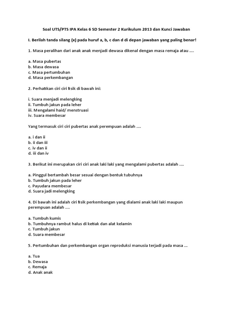 Soal UTS IPA Kelas 6 SMT 2 | PDF Soal UTS IPA Kelas 6 SMT 2 | PDF