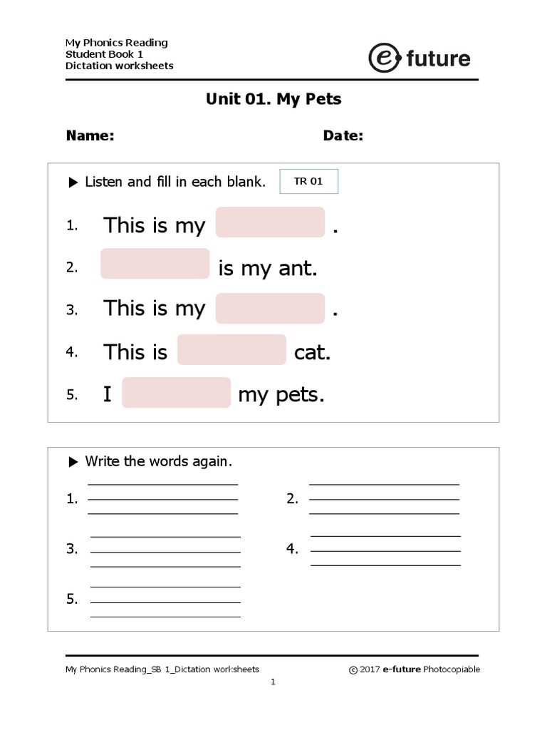 01 - My Phonics Reading 1 - Dictation Worksheets | PDF | Phonics ...