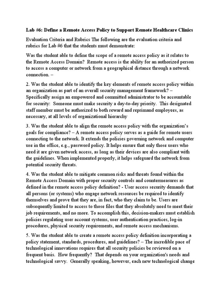 Lab #6: Define A Remote Access Policy To Support Remote Healthcare ...