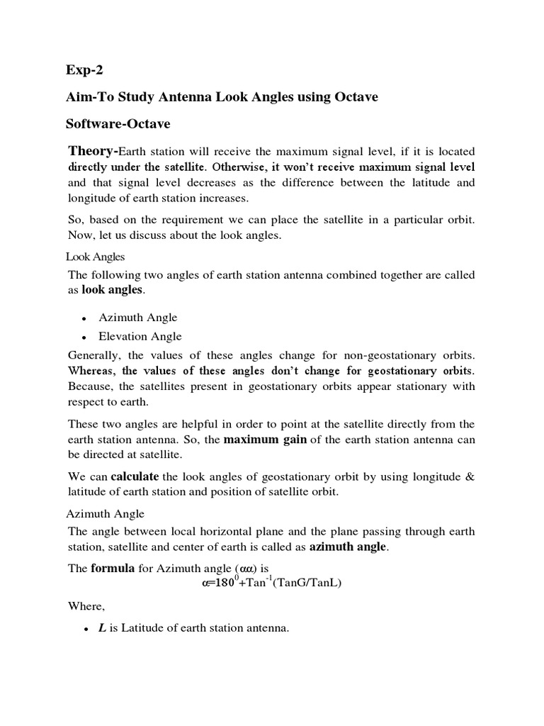 Exp-2 Aim-To Study Antenna Look Angles Using Octave Software-Octave ...