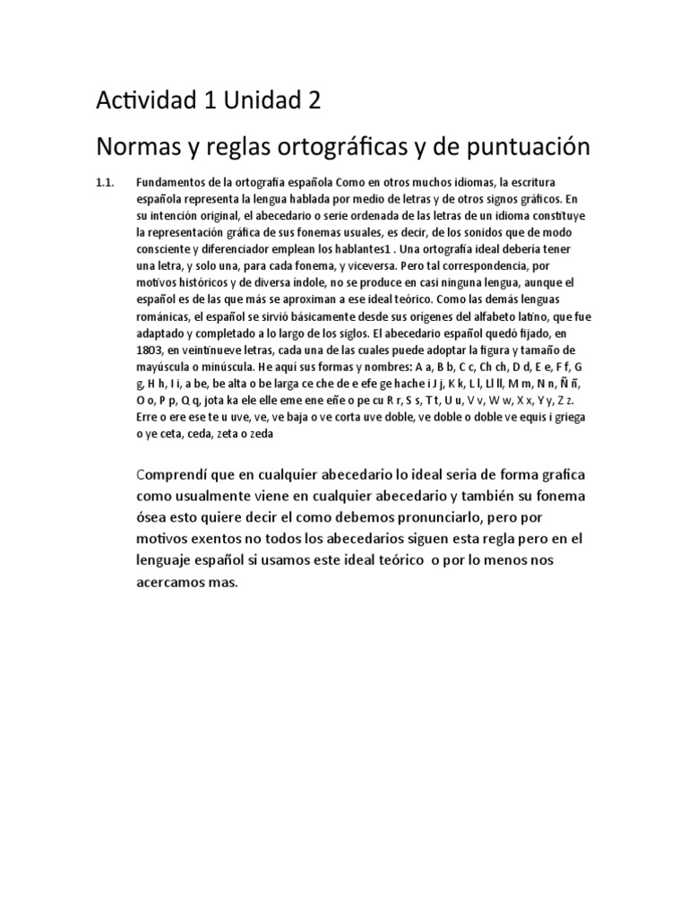Actividad 1 Unidad 2 | PDF | Ortografía | Alfabeto