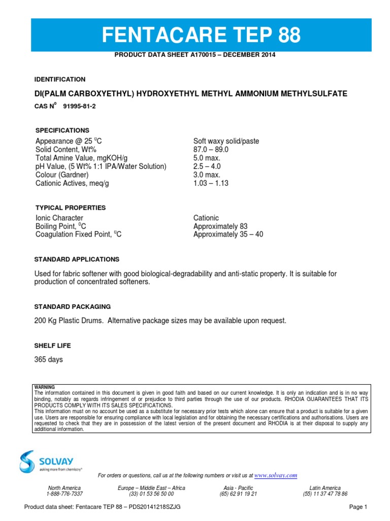 Fentacare Tep 88: Di (Palm Carboxyethyl) Hydroxyethyl Methyl Ammonium ...