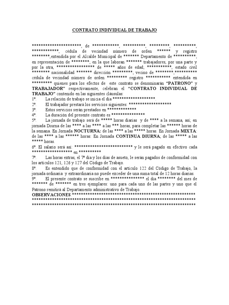 Contrato Individual de Trabajo | PDF