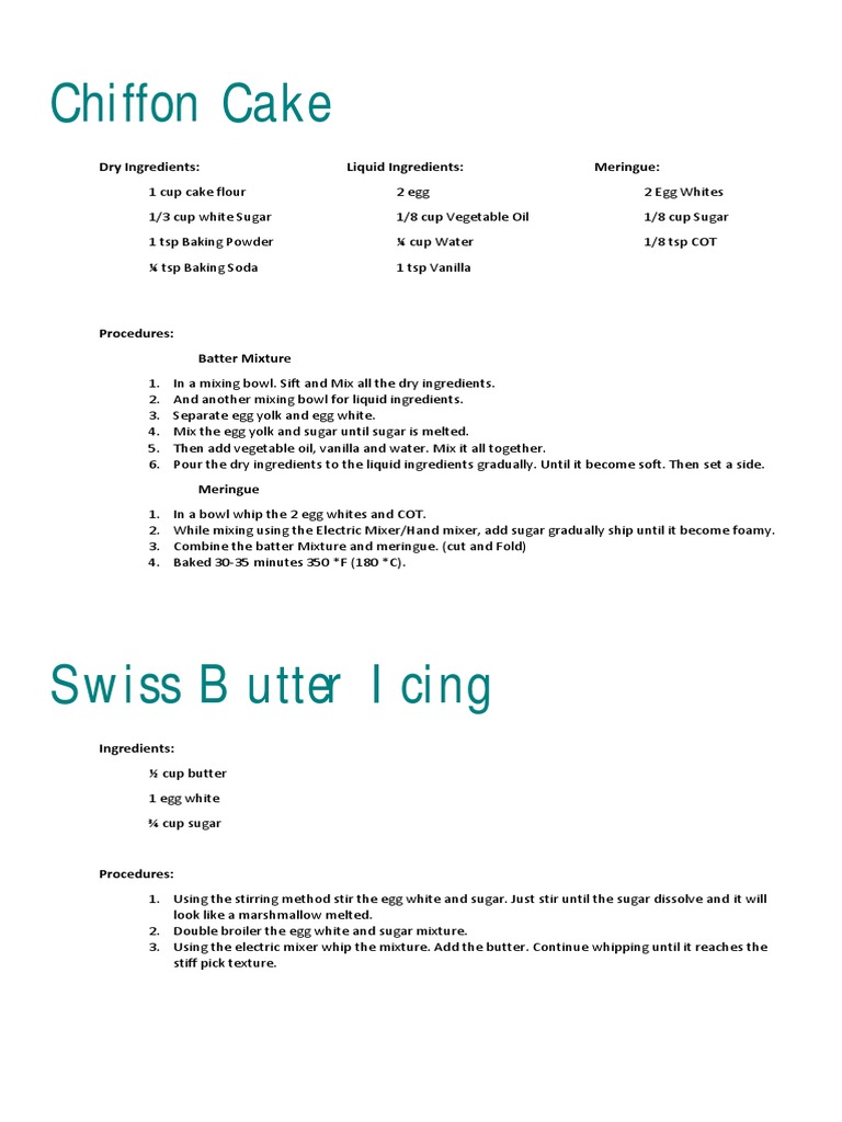 Recipe and Procedure | PDF | Dough | Cakes