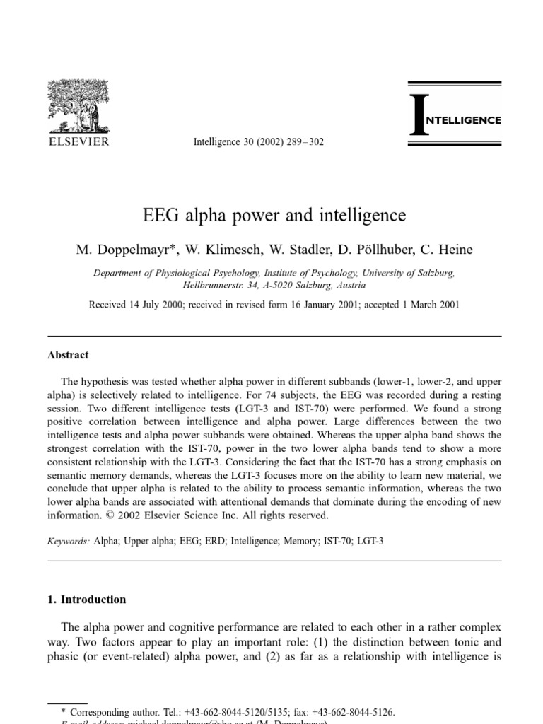 EEG Alpha Power and Intelligence | PDF | Electroencephalography ...