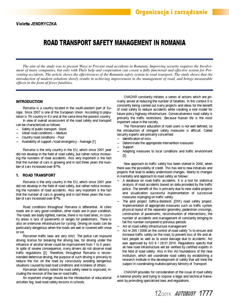 Road Transport Safety Management in | PDF | Road Traffic Safety | Road