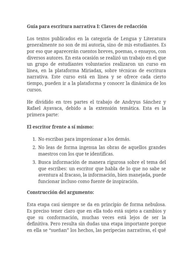 Guía básica de escritura narrativa | PDF