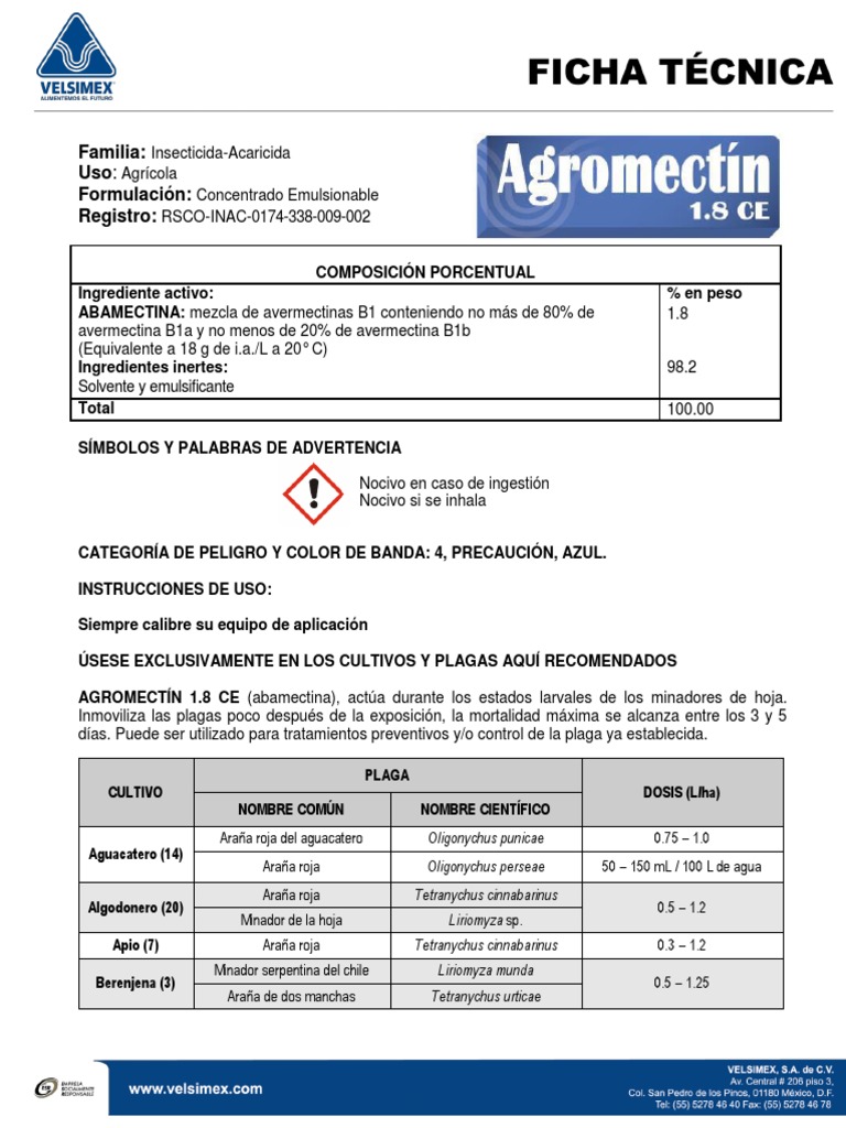 Ficha Tecnica Agromectin | PDF | Agua | Residuos