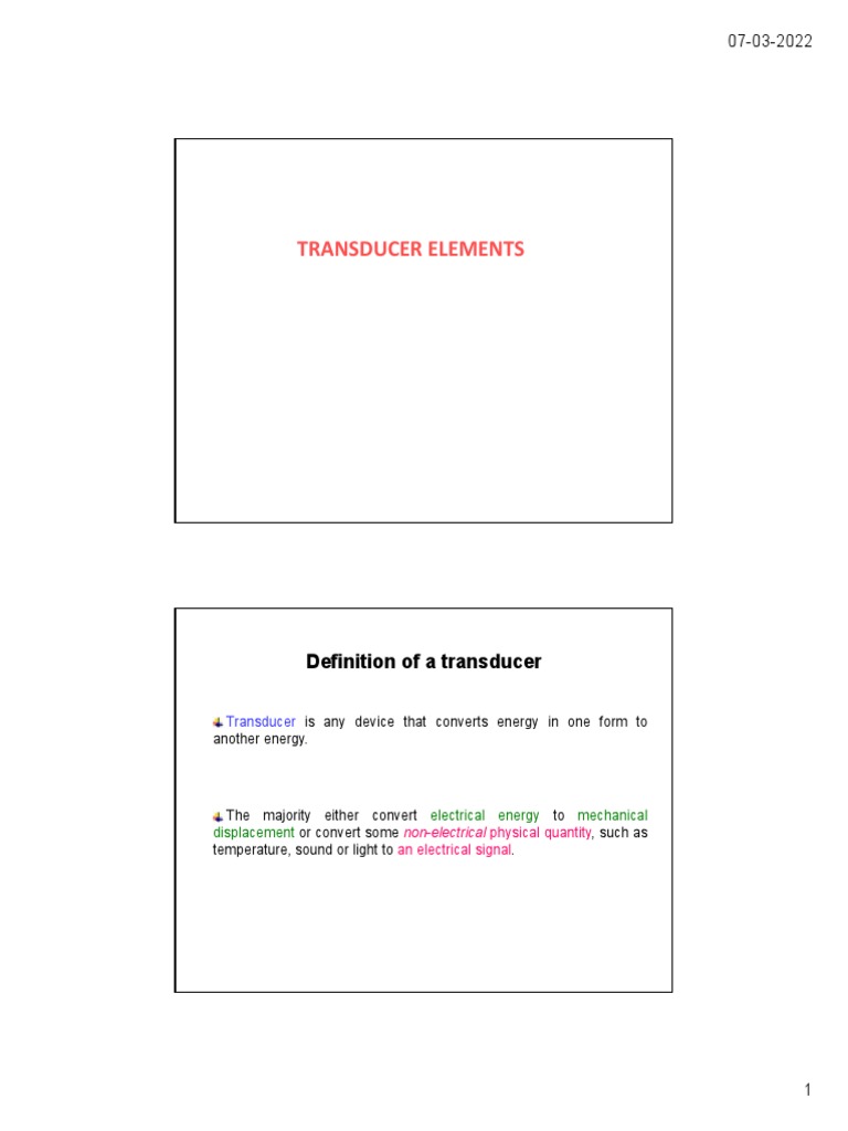 Transducer Elements: Definition of A Transducer | PDF ...