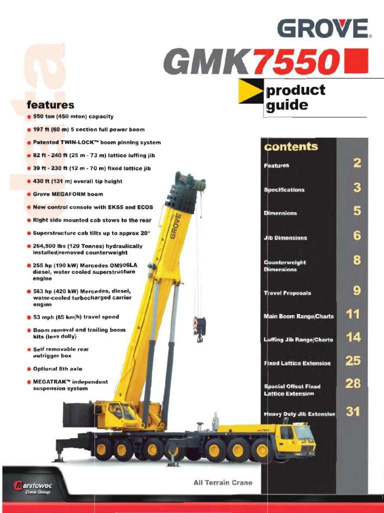 Grove GMK7550 Spec | PDF | Crane (Machine) | Truck