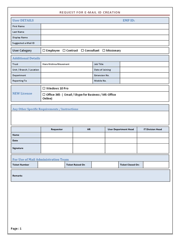 ITSF - 01 Email ID Creation Form - HKM | PDF | Email Spam | Malware