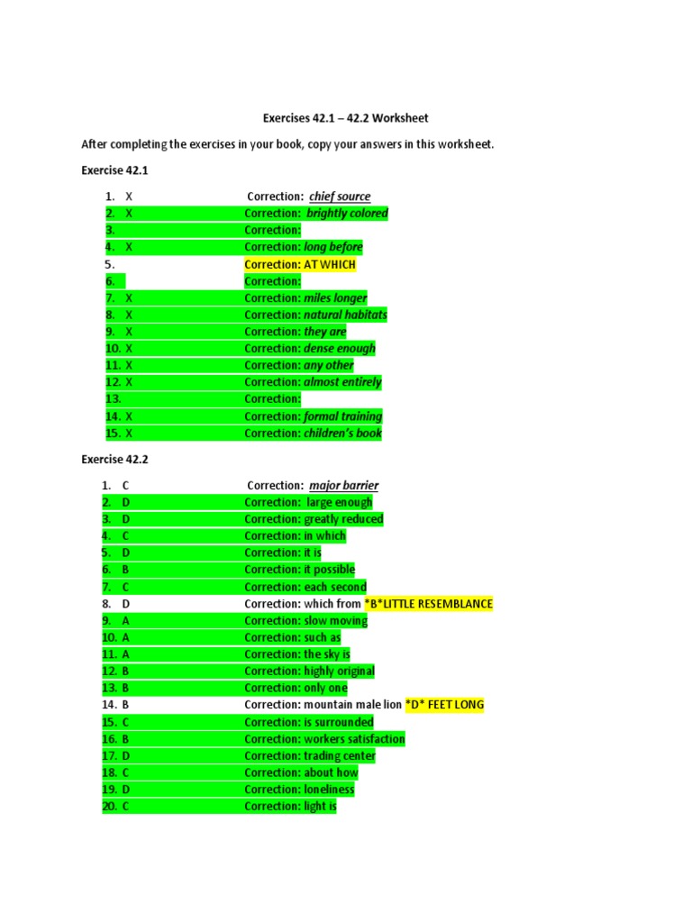 Exercises 42.1-42.2 Answer Key | PDF