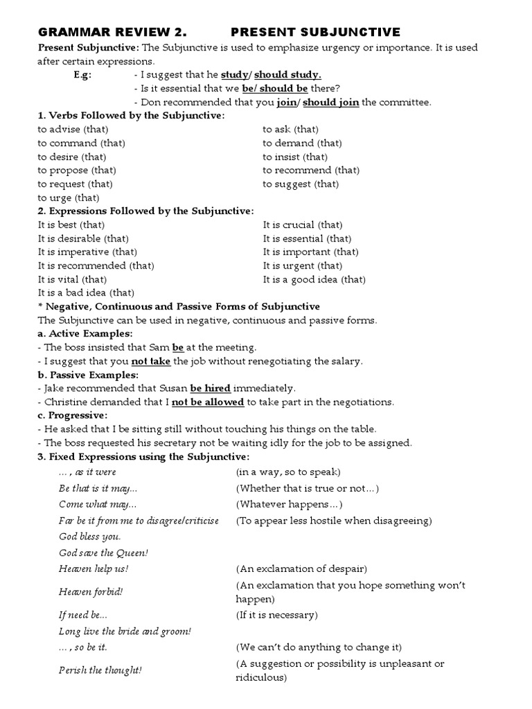 Grammar Review 2. Present Subjunctivé | PDF