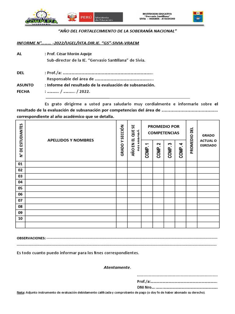 Informe Del Examen de Recuperación 2022 | PDF