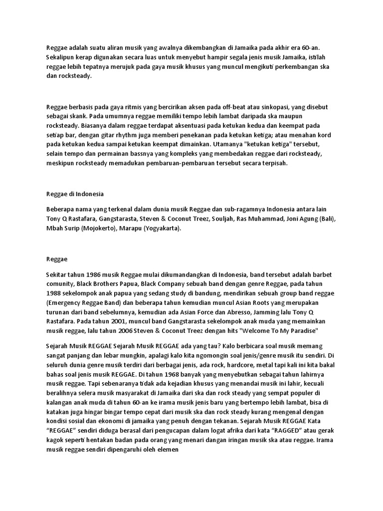 Sejarah dan Tokoh Musik Reggae | PDF