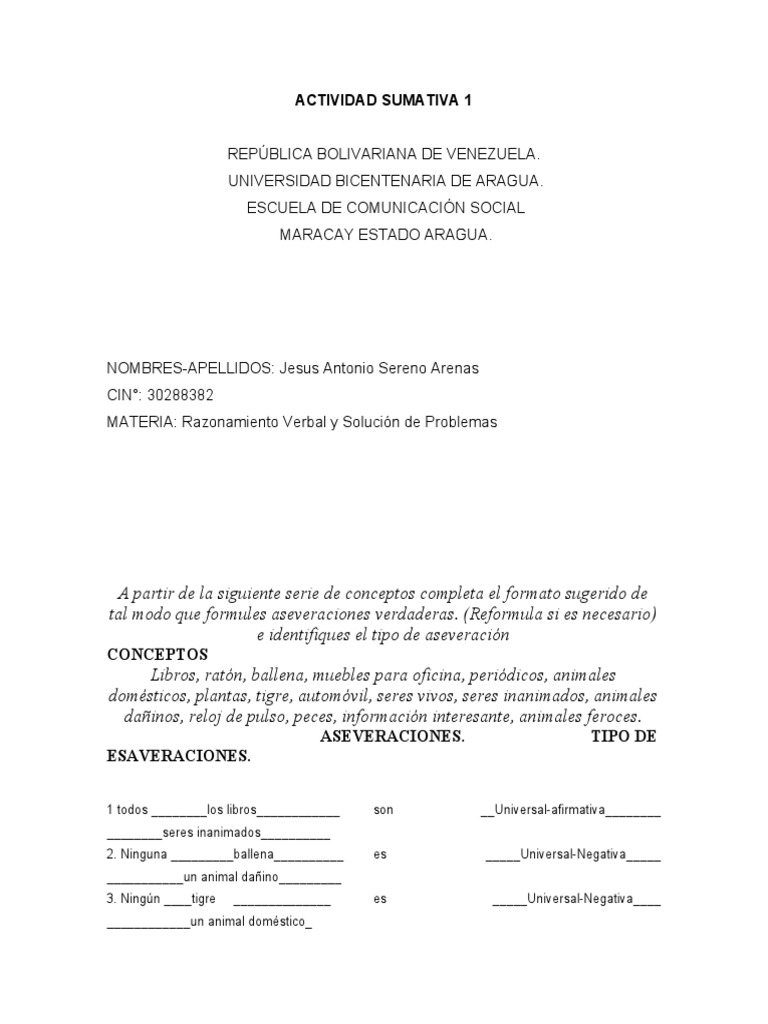 Aseveraciones y Argumentos en Razonamiento Verbal | PDF