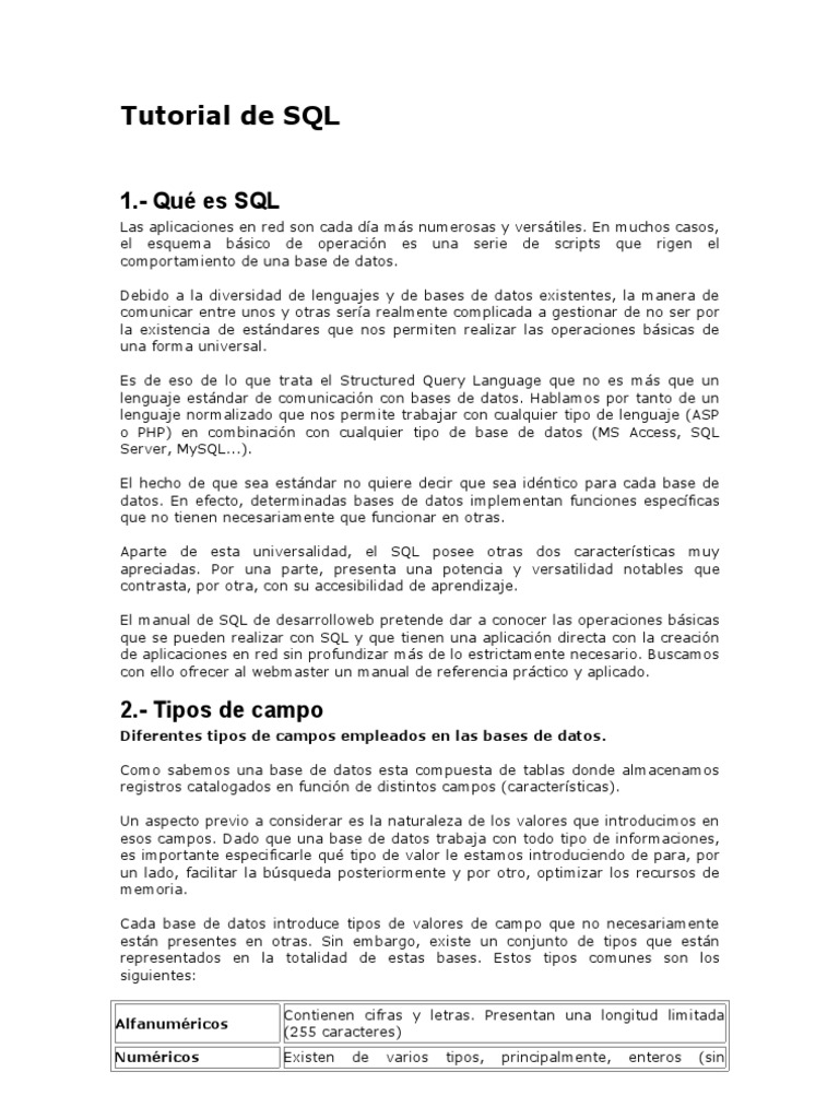 Tutorial de SQL | PDF | SQL | Tabla (base de datos)