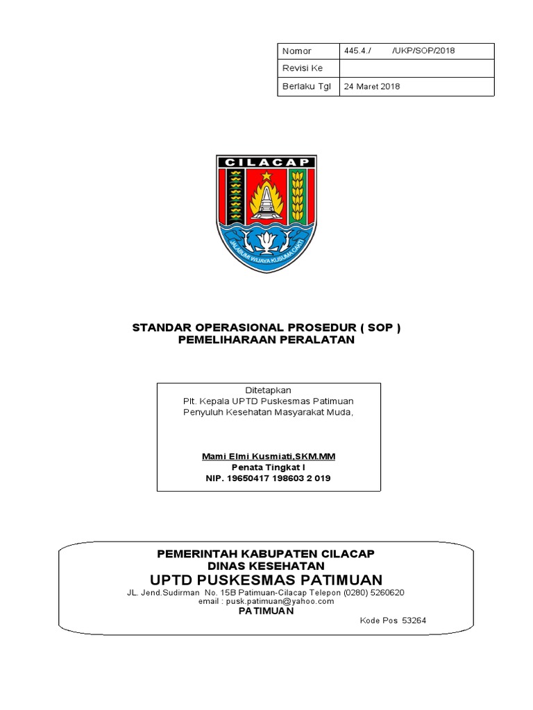 STANDAR OPERASIONAL PROSEDUR PEMELIHARAAN PERALATAN | PDF