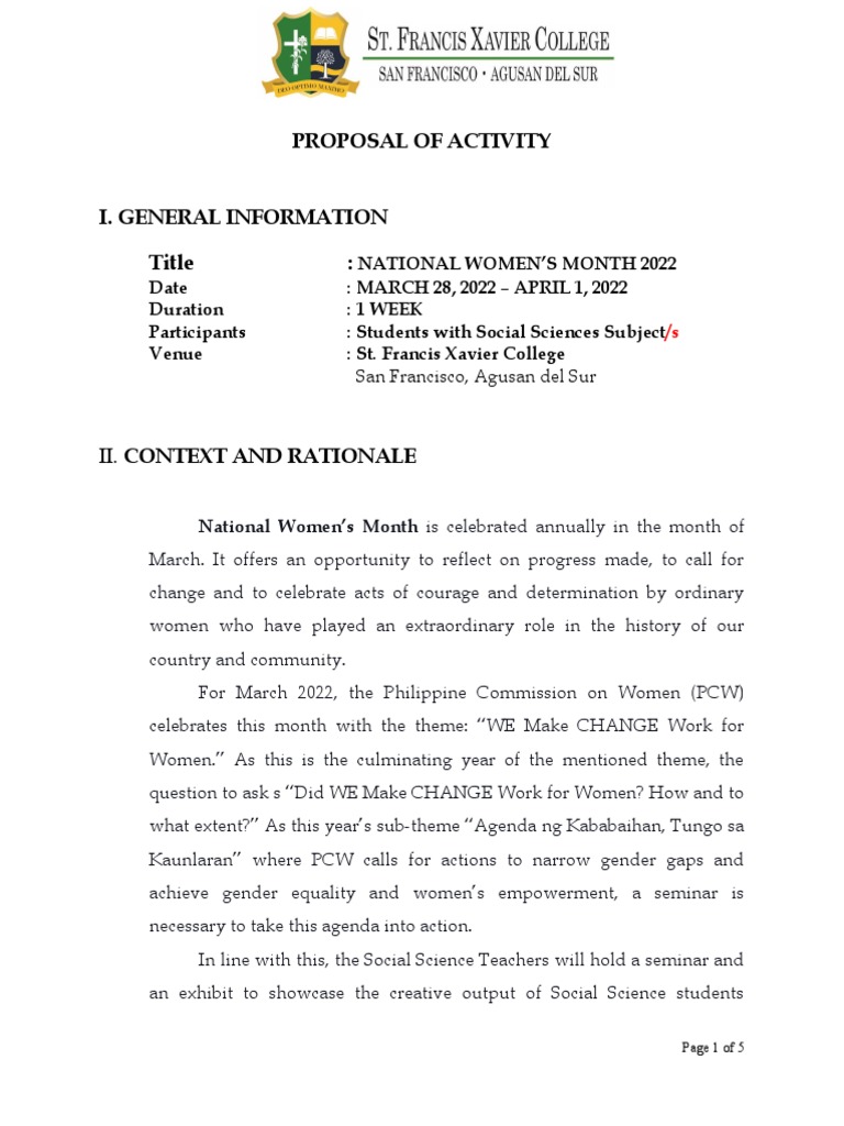 Proposal of Activity I. General Information Title:: Ii. Context and ...