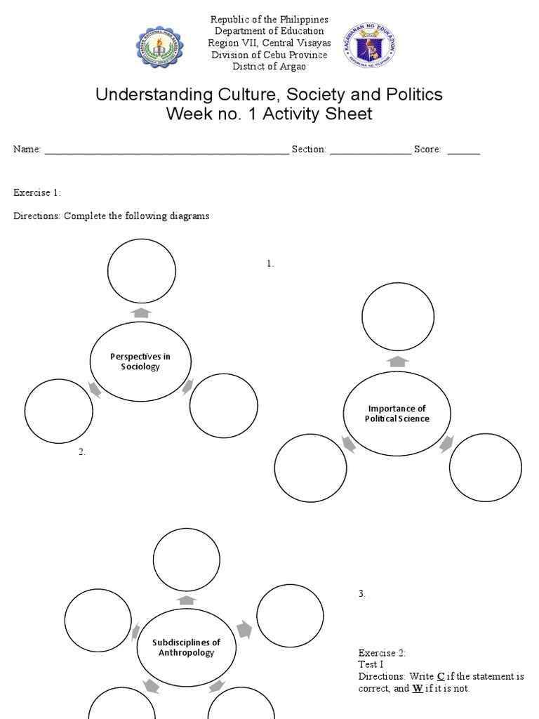 Understanding Culture, Society and Politics Week No. 1 Activity Sheet ...