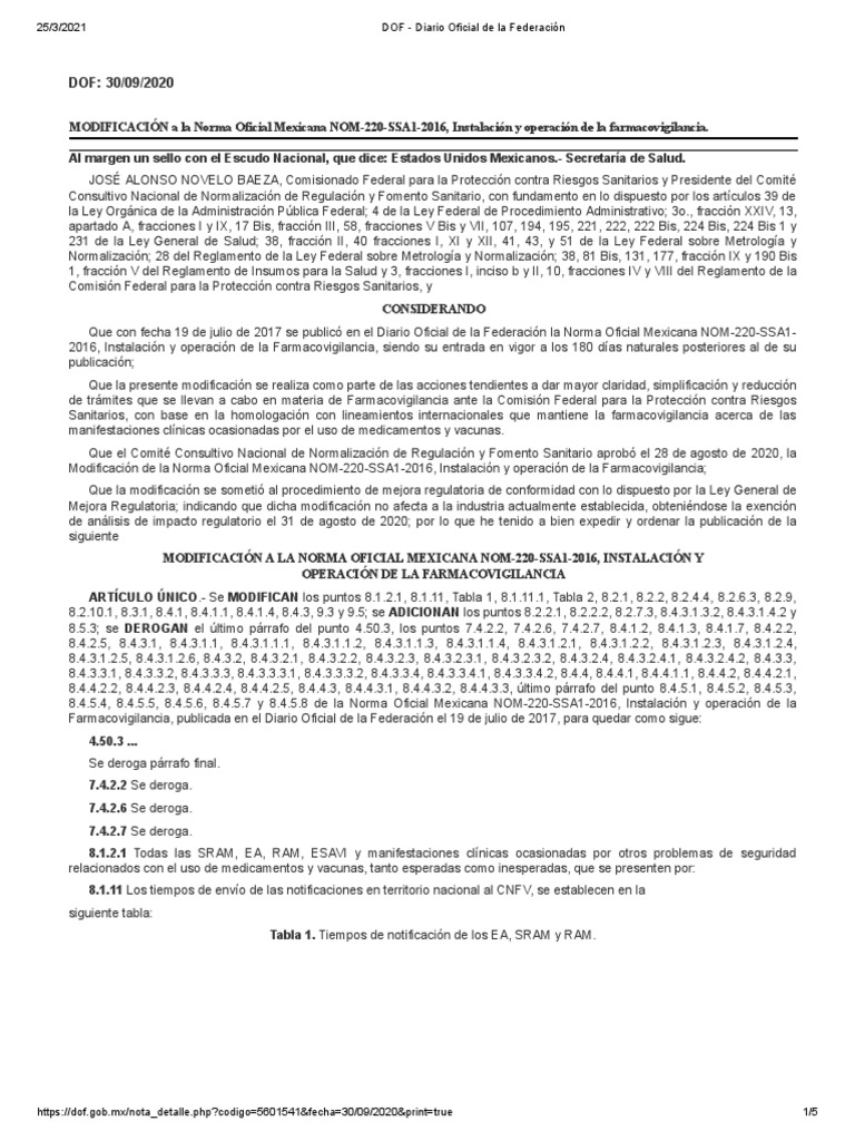 NOM-220-SSA1 Farmacovigilancia Modif 30-Sep-2020 | PDF | México ...