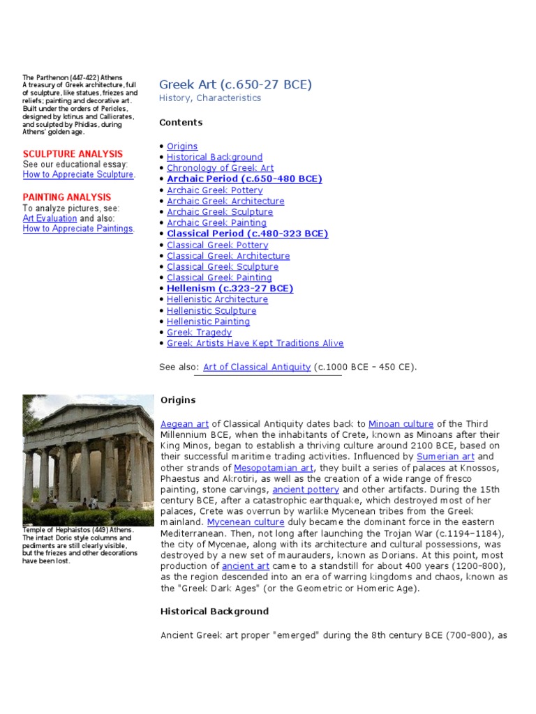 Greek Art History: Key Periods & Styles | PDF | Sculpture | Ancient Greece