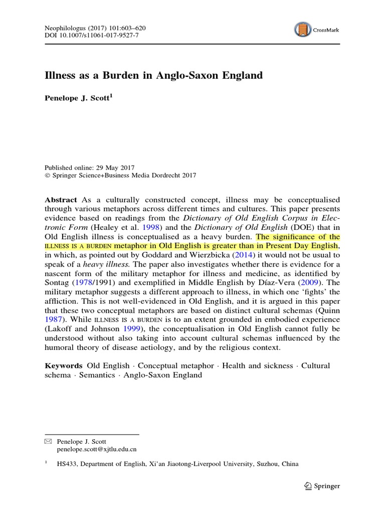 Illness As A Burden in Anglo-Saxon England | PDF | Metaphor | Concept