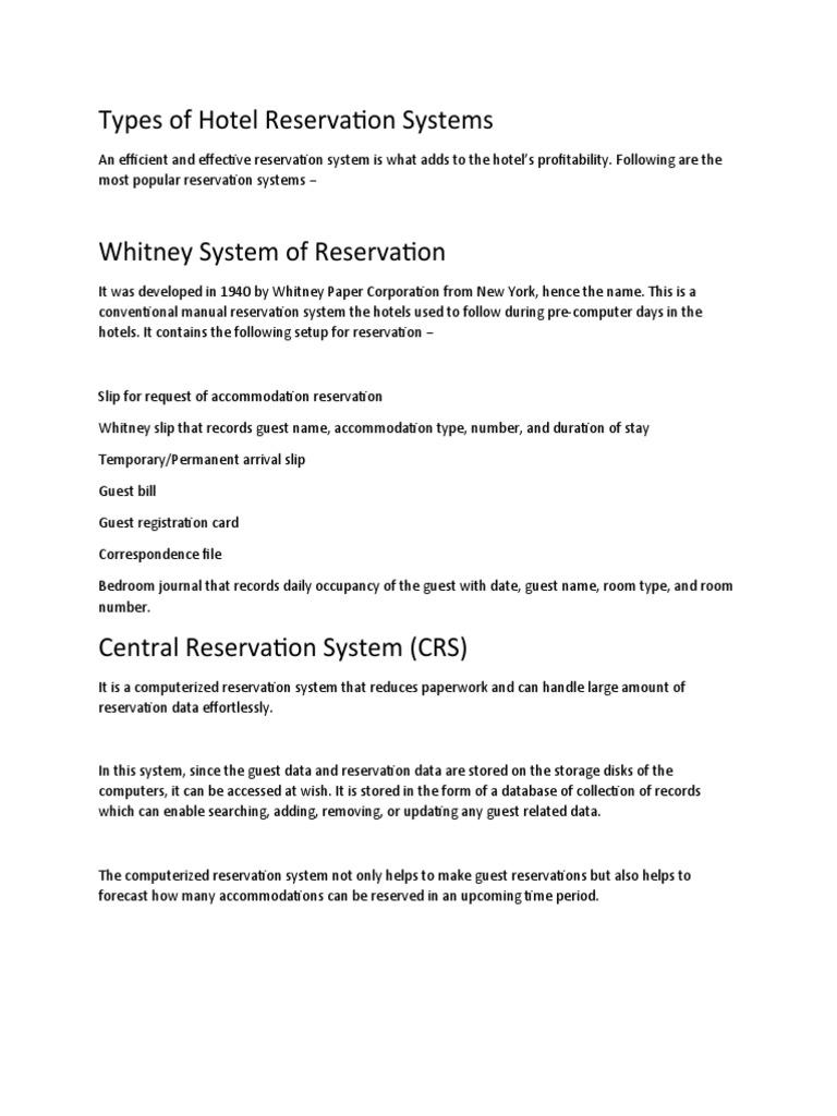 Types of Reservation Systems On Hotel-Genodia Harvey-TVL-11 | PDF ...