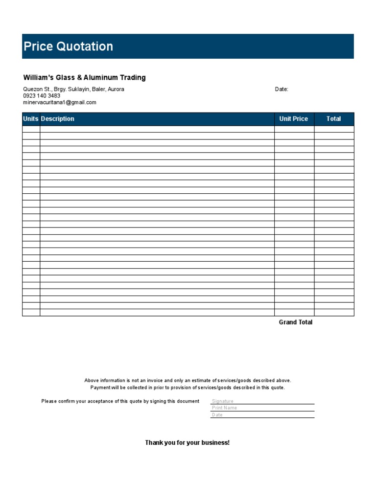 William's Glass and Aluminum Trading Quotation Template - Copy of Copy ...