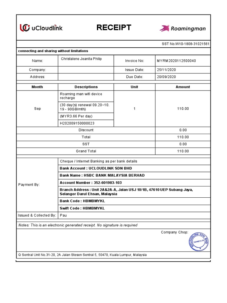 Roaming Man Invoice 16062928473910320 | PDF