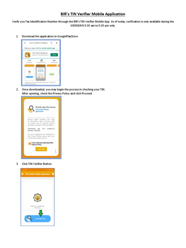 BIR's TIN Verifier Mobile Application | PDF