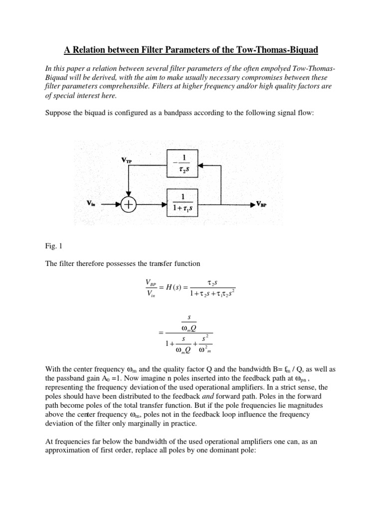 A Relation Between Filter Parameters of The Tow-Thomas-Biquad | PDF ...