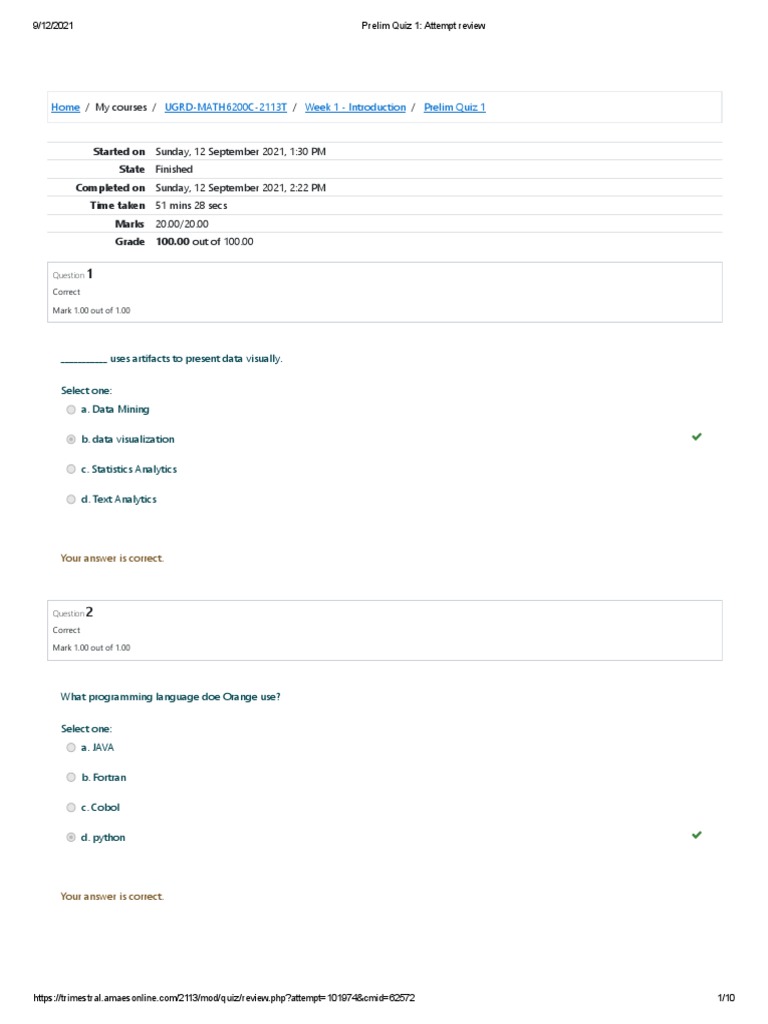 Prelim Quiz 1 Review: Data Analysis | PDF | Analytics | Business ...