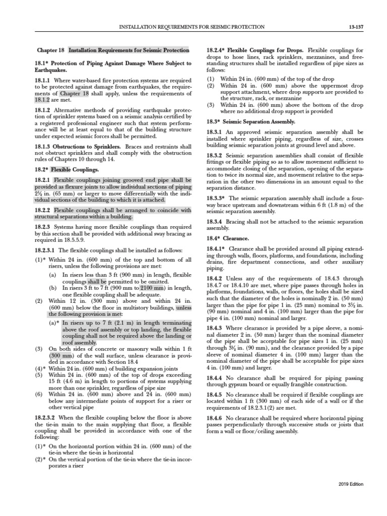 Installation Requirements For Seismic Protection 13-137: 2019 Edition ...
