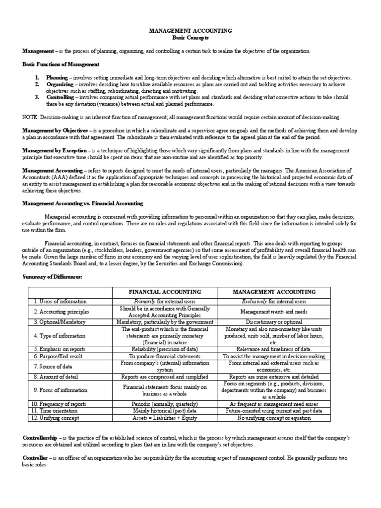 UST Management Accounting Basic Concepts | PDF | Accounting | Management Accounting