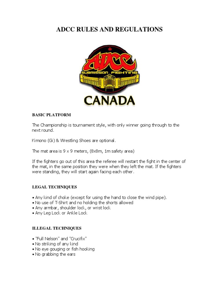 Adcc Rules and Regulations | PDF | Individual Sports | Combat Sports