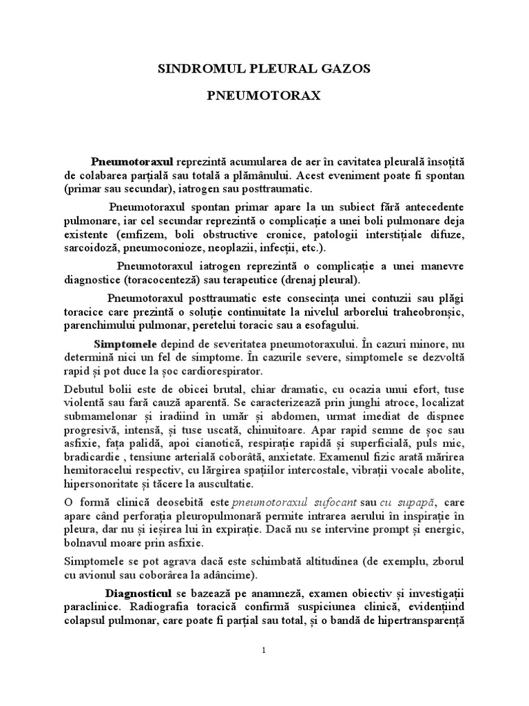 Sindromul Pleural Gazos | PDF