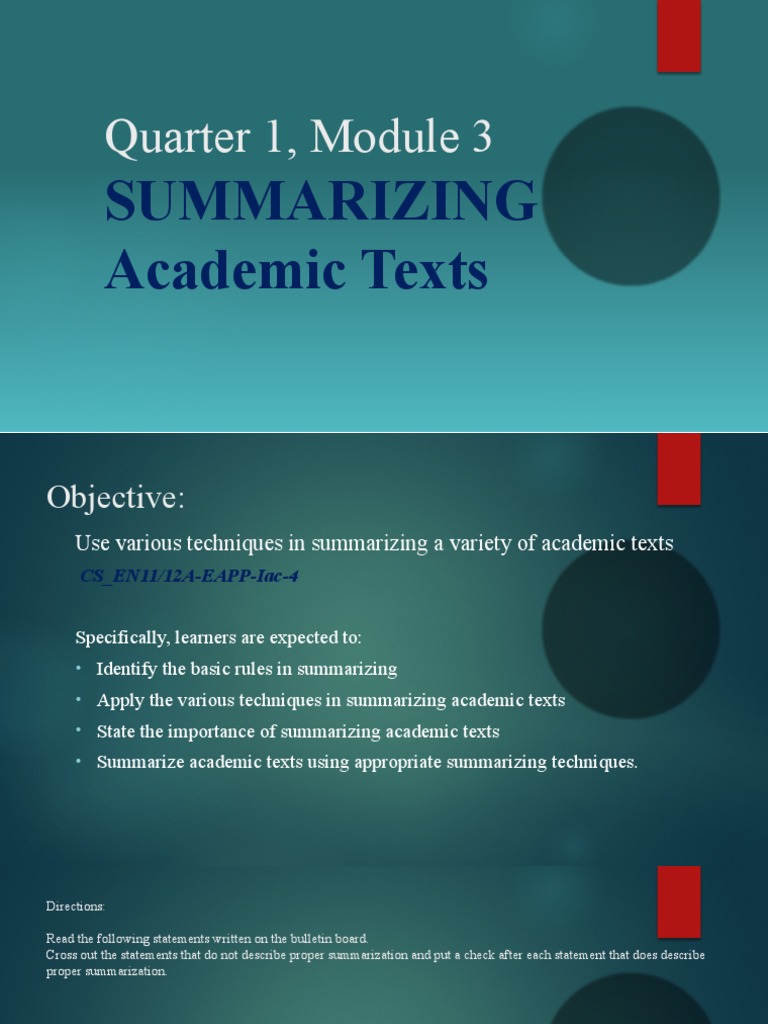 Quarter 1, Module 3: Summarizing Academic Texts | PDF