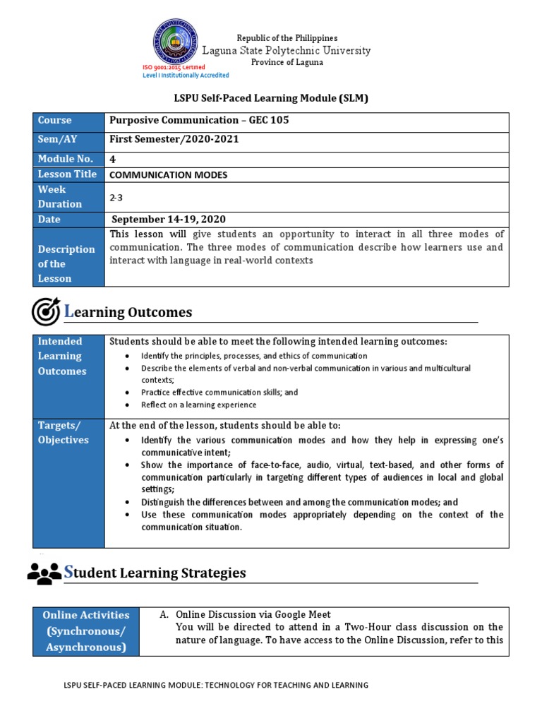 Learning Module 4 | PDF | Communication | Computer Mediated Communication