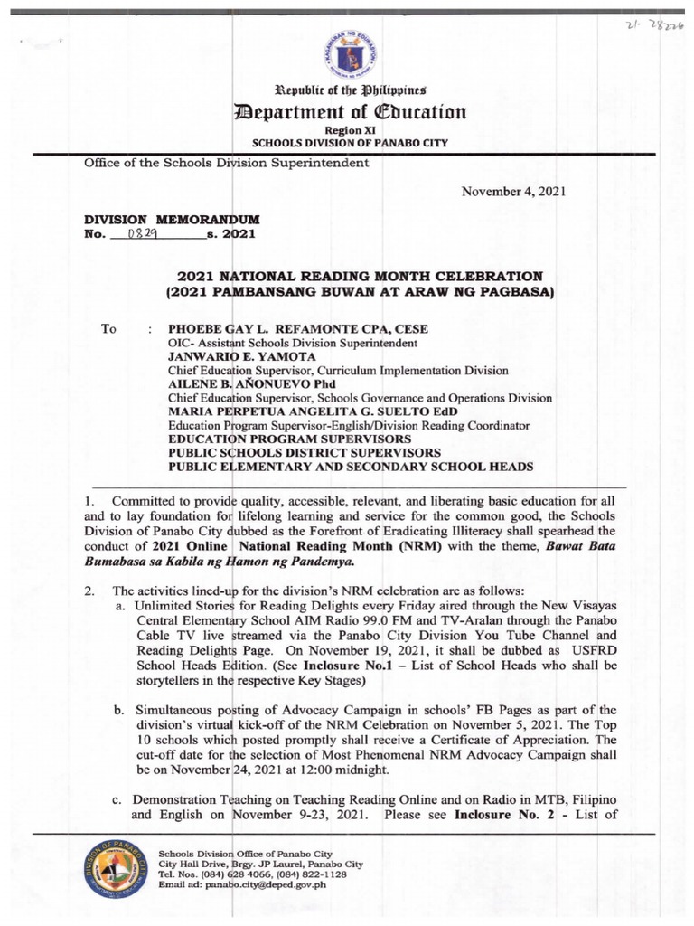 DM #0829 S, 2021 - 2021 National Reading Month Celebration (2021 ...