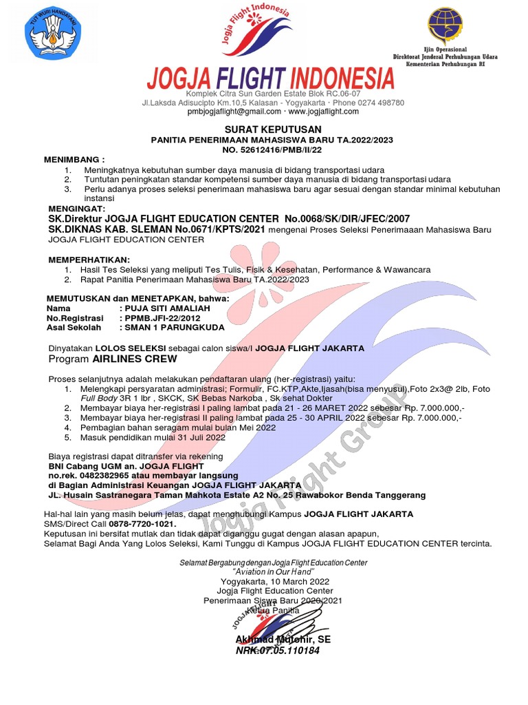 SK Airlines Crew Puja Siti | PDF