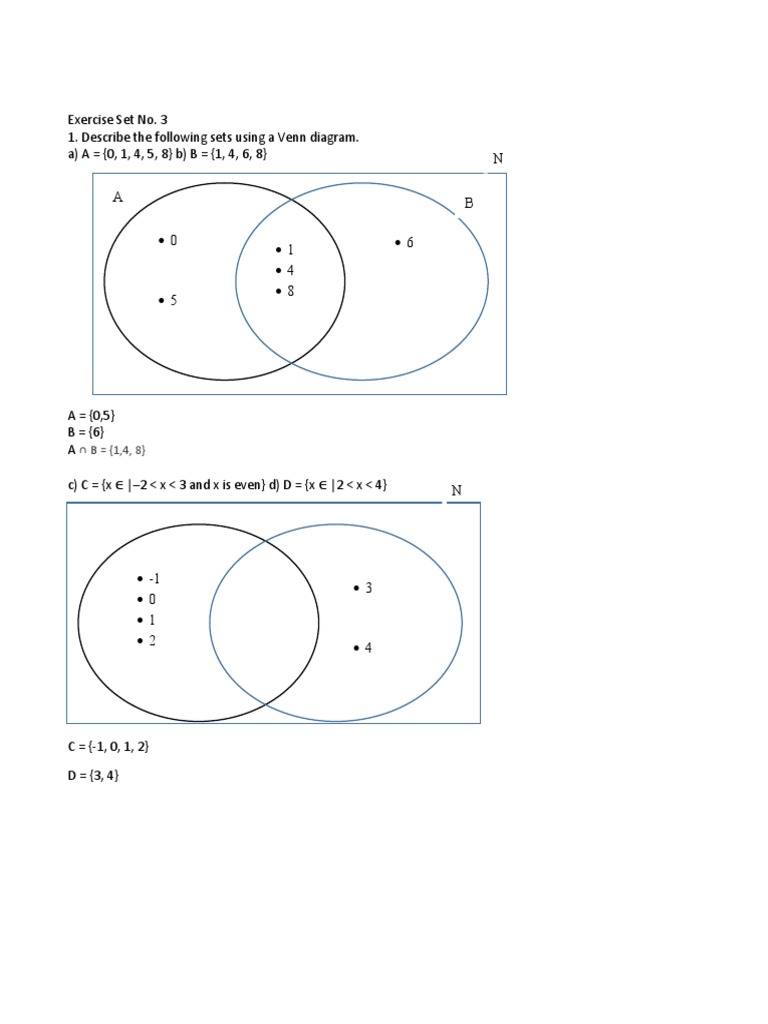 Exercise Set No. 3 1. Describe The Following Sets Using A Venn Diagram ...